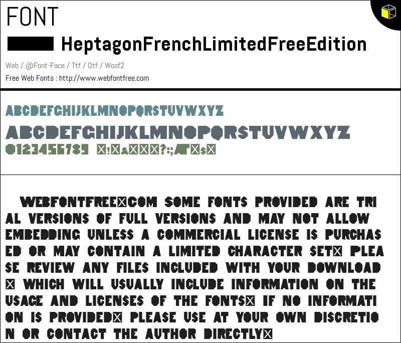 HeptagonFrench Limited Free Edition Fonts Downloads - WebFontFree.Com