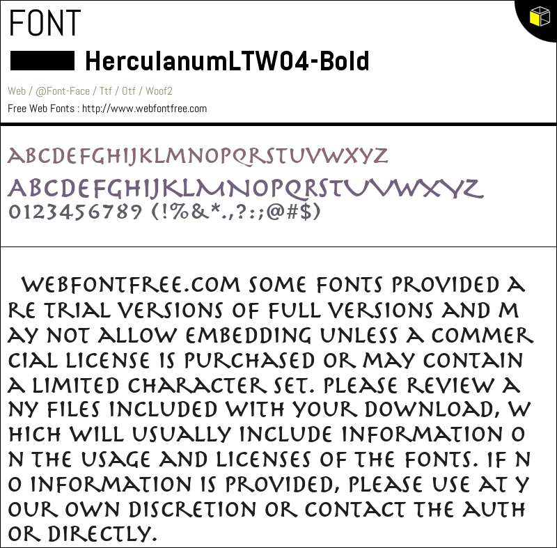 Herculanum LT W04 Bold Fonts Downloads - WebFontFree.Com
