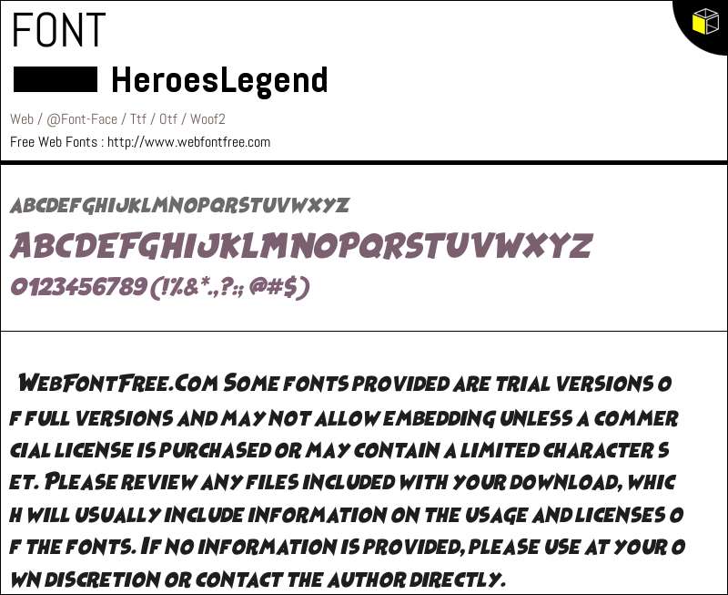 Heroes Legend Fonts Downloads - WebFontFree.Com