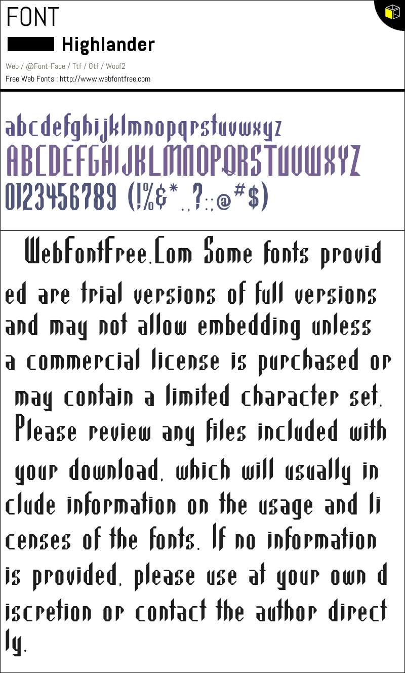 Highlander Regular Fonts Downloads - WebFontFree.Com