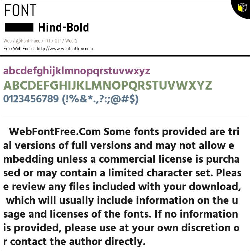 Hind Bold Fonts Downloads - WebFontFree.Com