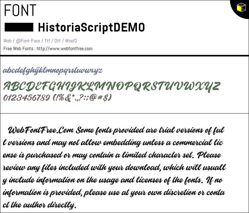 Historia Script DEMO Fonts Downloads - WebFontFree.Com