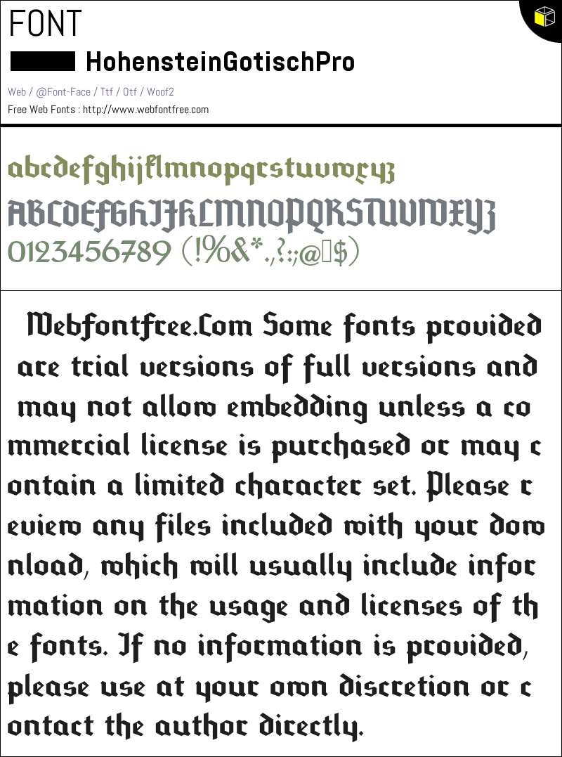 Hohenstein Gotisch Pro Fonts Downloads - WebFontFree.Com