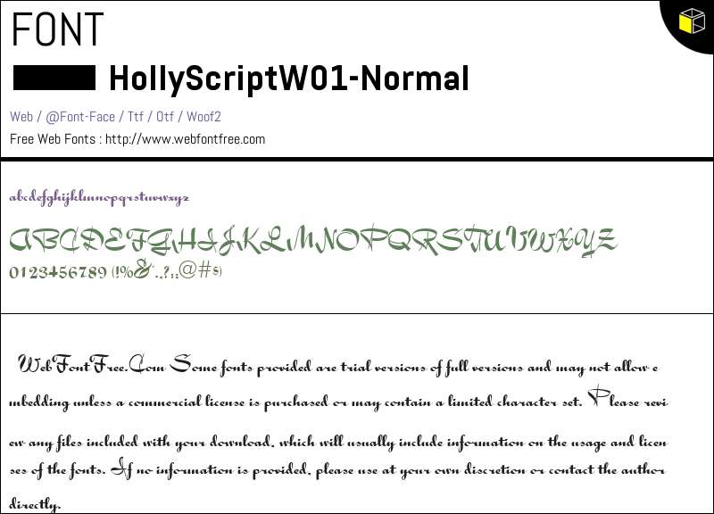 Holly Script W01 Normal Fonts Downloads - WebFontFree.Com