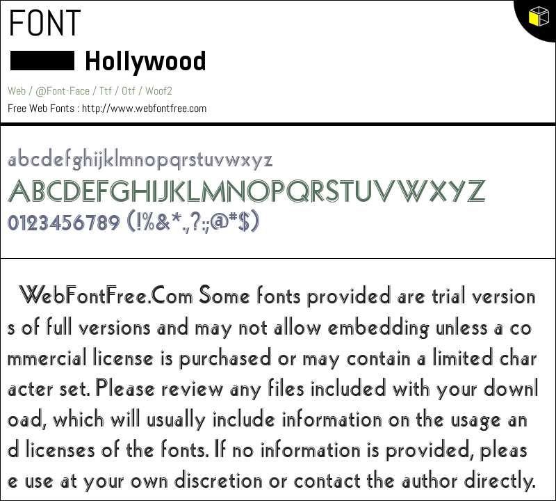 Hollywood Regular Fonts Downloads - WebFontFree.Com