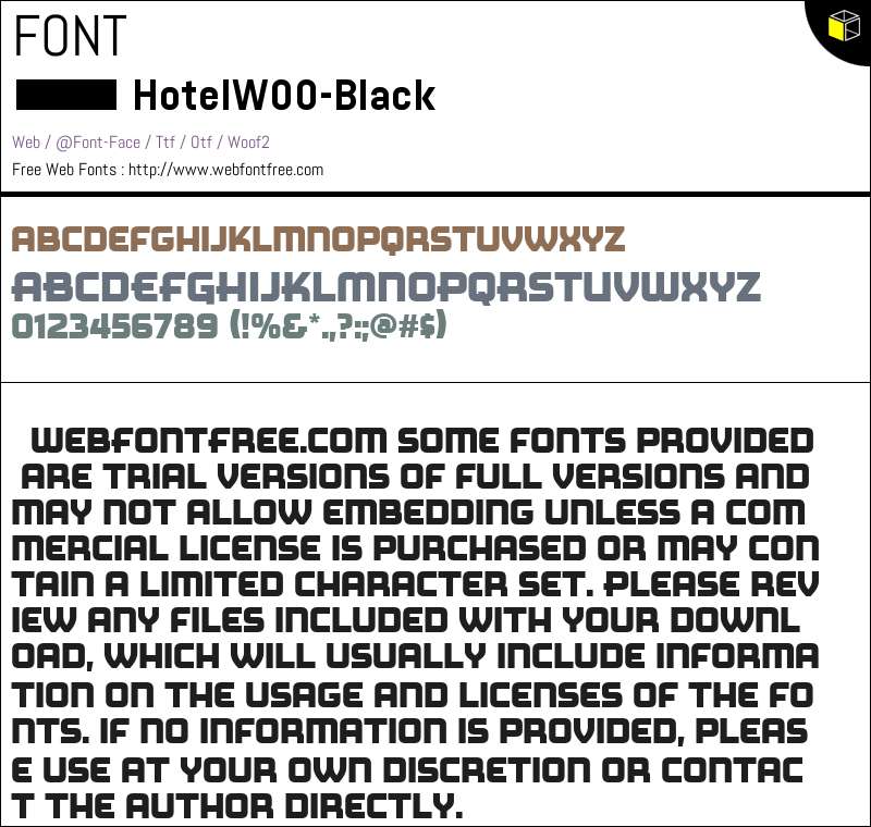 Hotel W00 Black Fonts Downloads - WebFontFree.Com