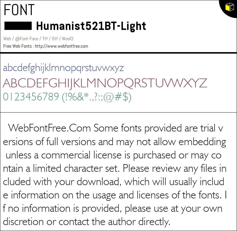 Humanist 521 Light BT Fonts Downloads - WebFontFree.Com