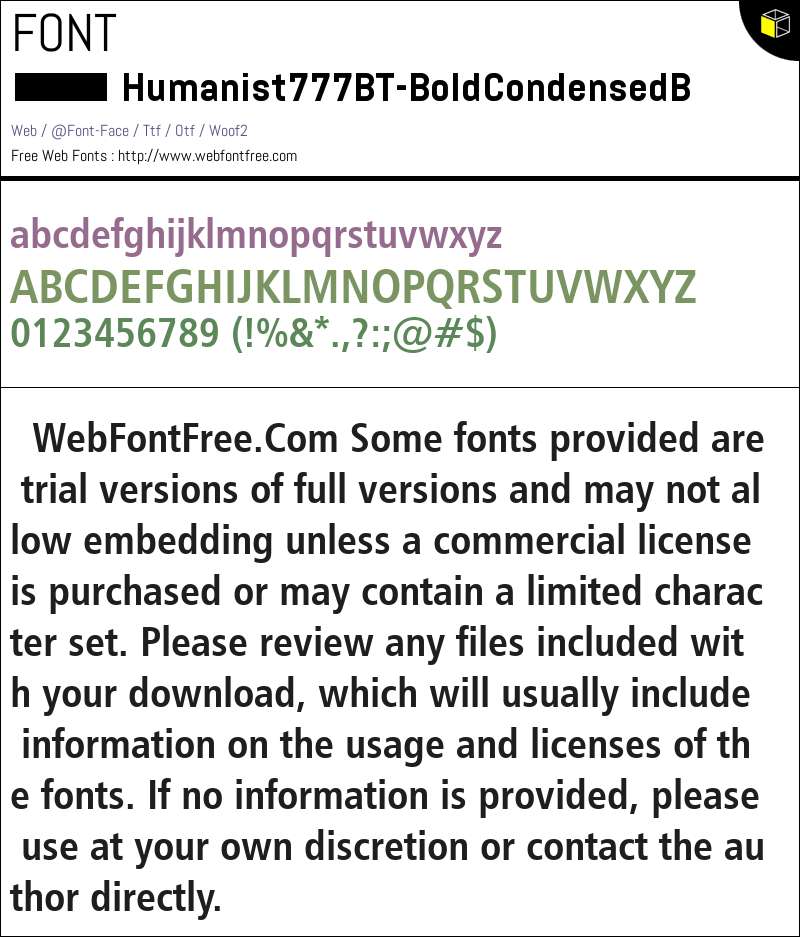 Humanist 777 Bold Condensed BT Fonts Downloads - WebFontFree.Com