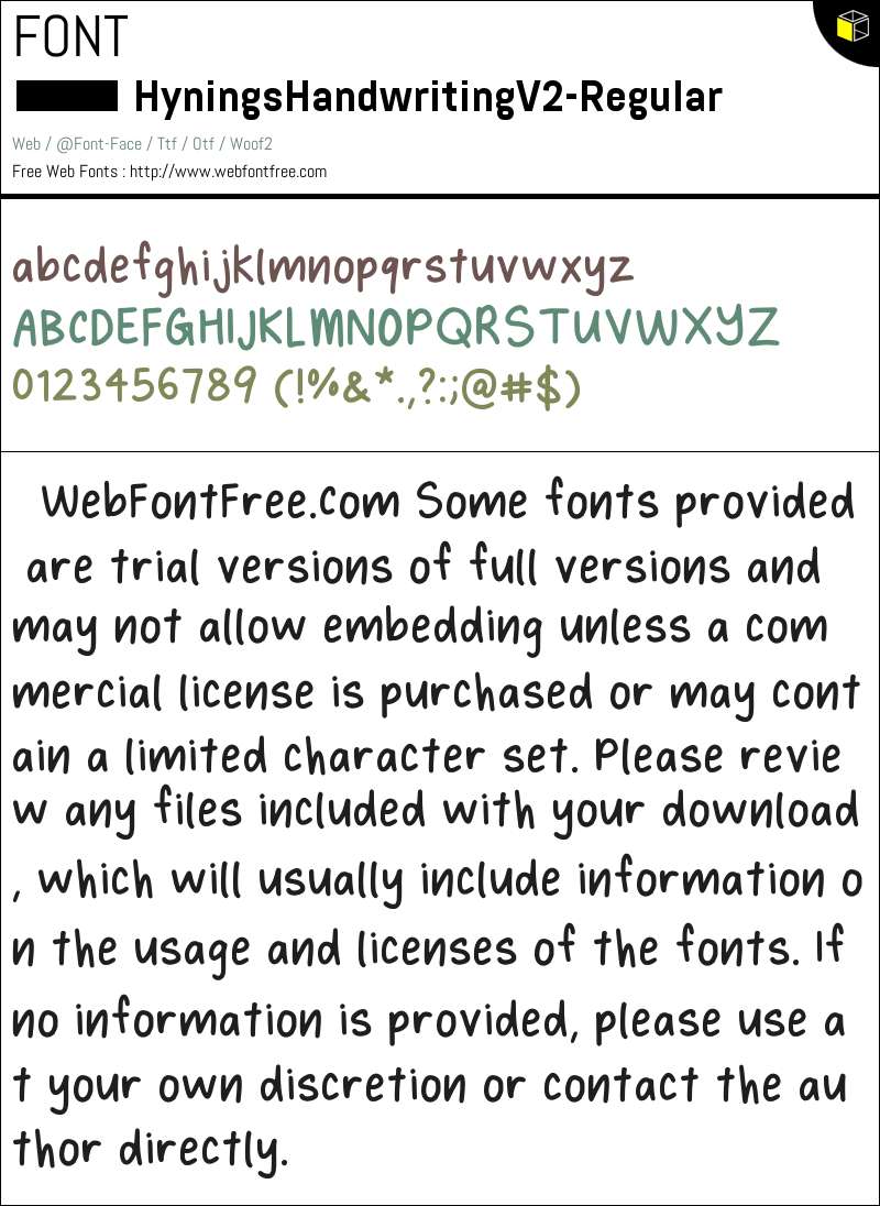Hynings Handwriting V2 Regular Fonts Downloads - WebFontFree.Com