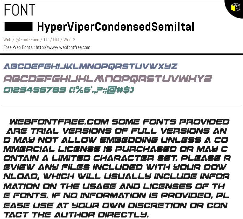 Hyper Viper Condensed SemiItal Fonts Downloads - WebFontFree.Com