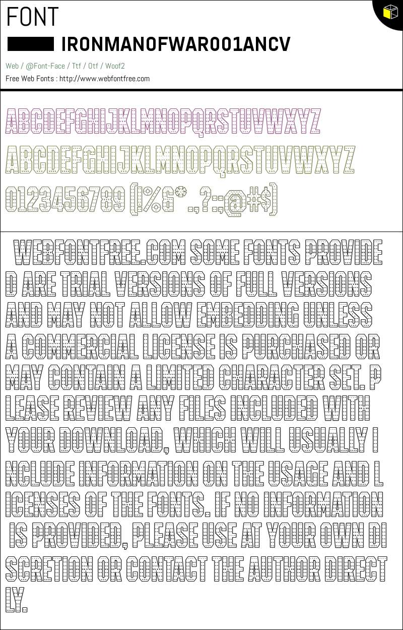 IRON MAN OF WAR 001A NCV Fonts Downloads - WebFontFree.Com