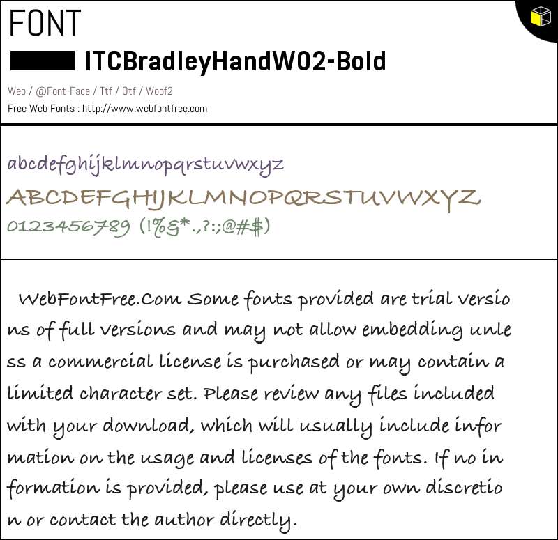 ITC Bradley Hand W02 Bold Fonts Downloads - WebFontFree.Com
