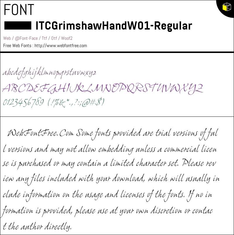 ITC Grimshaw Hand W01 Regular Fonts Downloads - WebFontFree.Com