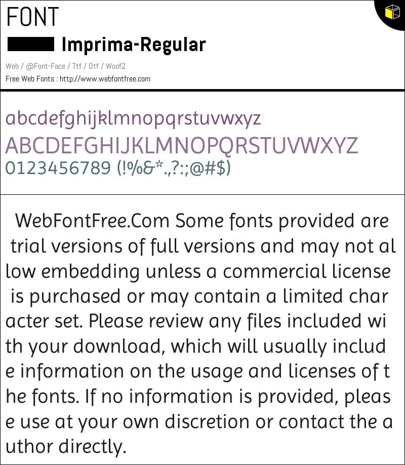 Imprima Fonts Downloads - WebFontFree.Com
