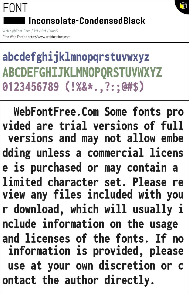 Inconsolata Condensed Black 字体 下载 - WebFontFree.Com