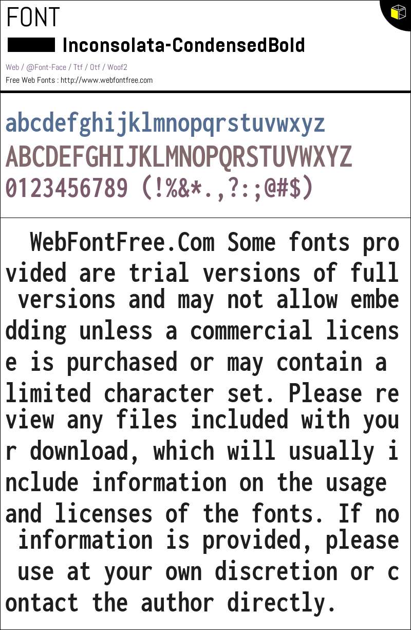 Inconsolata Condensed Bold Fonts Downloads - WebFontFree.Com