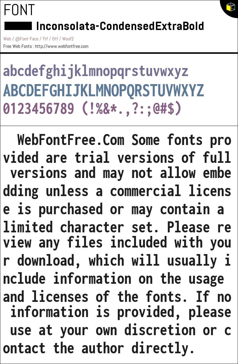 Inconsolata Condensed ExtraBold Fonts Downloads - WebFontFree.Com