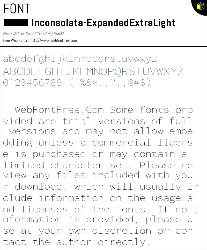 Inconsolata Expanded ExtraLight Fonts Downloads - WebFontFree.Com