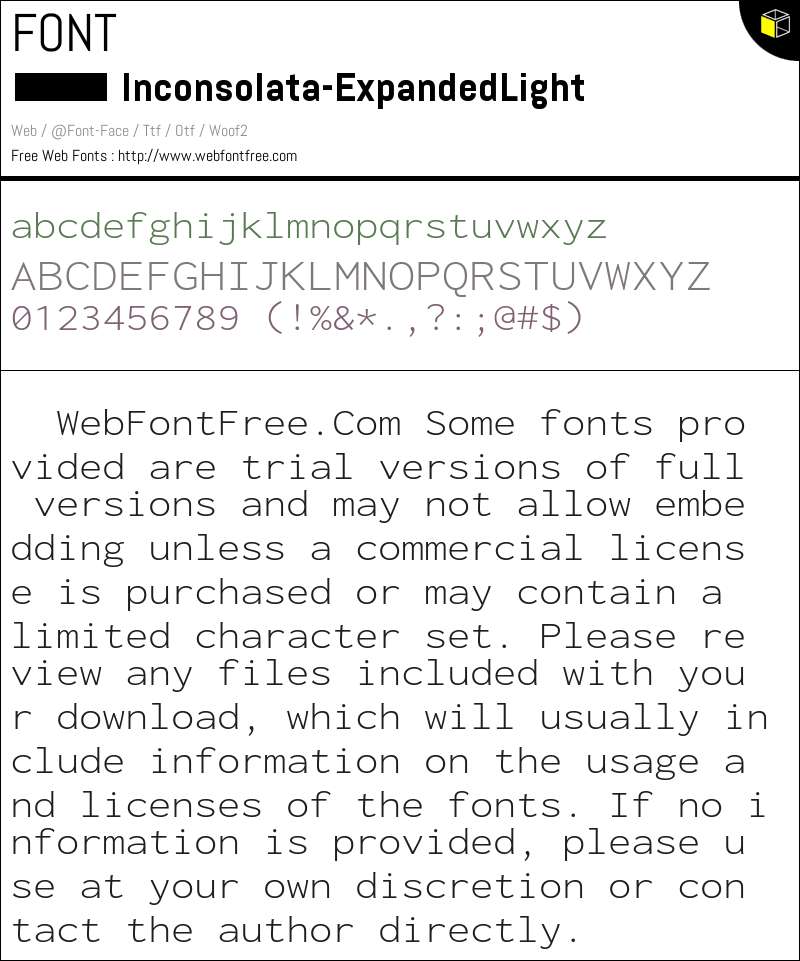 Inconsolata Expanded Light Fonts Downloads - WebFontFree.Com