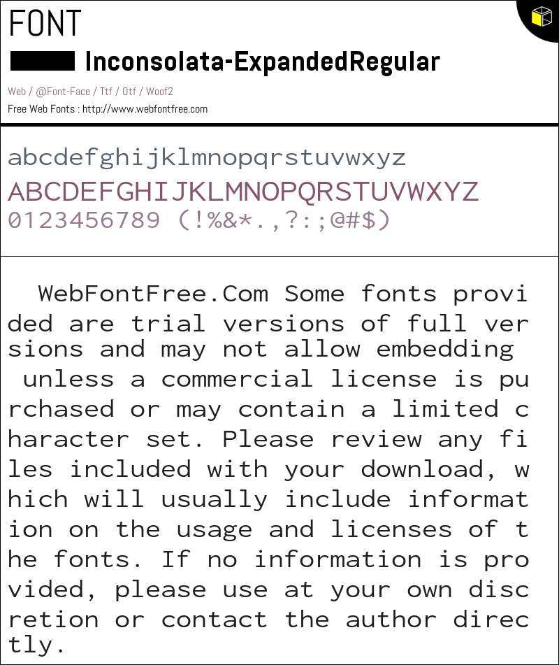 Inconsolata Expanded Regular Fonts Downloads - WebFontFree.Com
