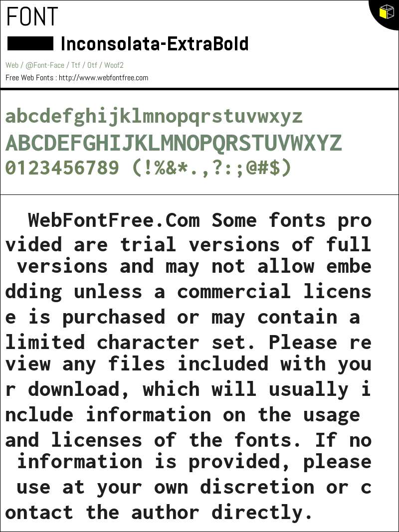 Inconsolata ExtraBold Fonts Downloads - WebFontFree.Com