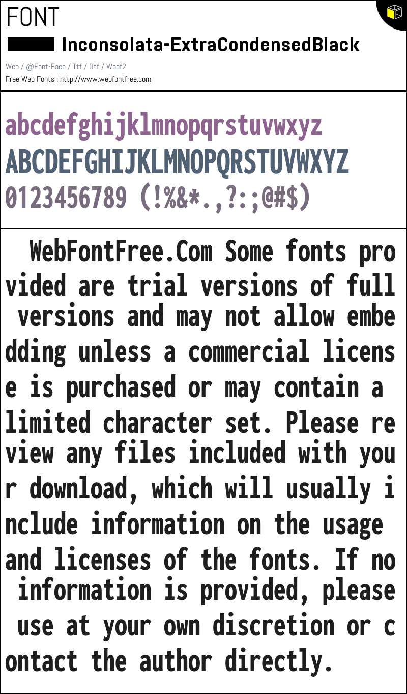 Inconsolata ExtraCondensed Black Fonts Downloads - WebFontFree.Com