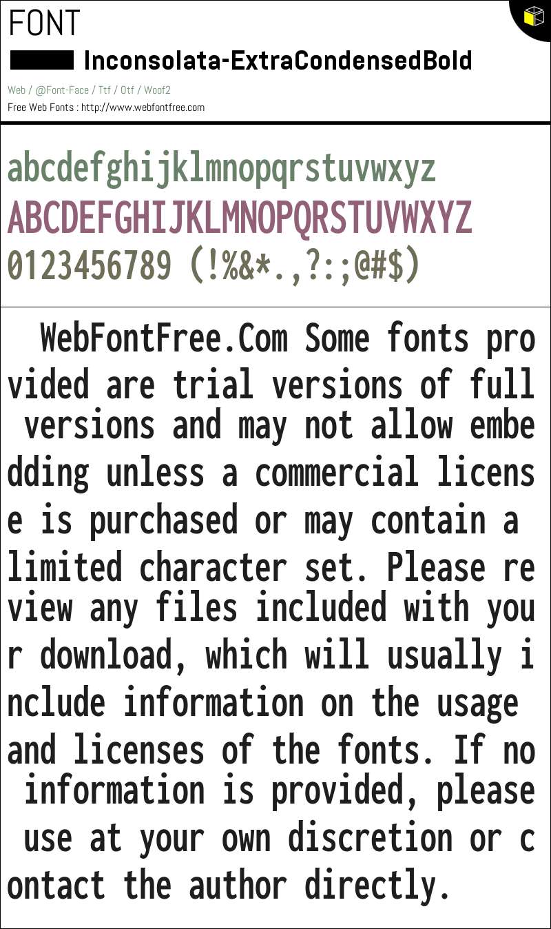 Inconsolata ExtraCondensed Bold Fonts Downloads - WebFontFree.Com