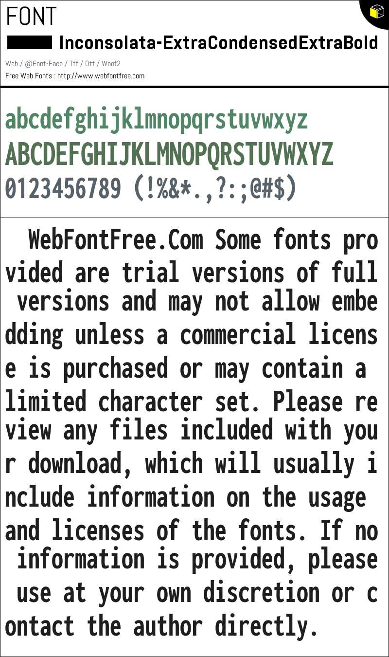 Inconsolata ExtraCondensed ExtraBold Fonts Downloads - WebFontFree.Com