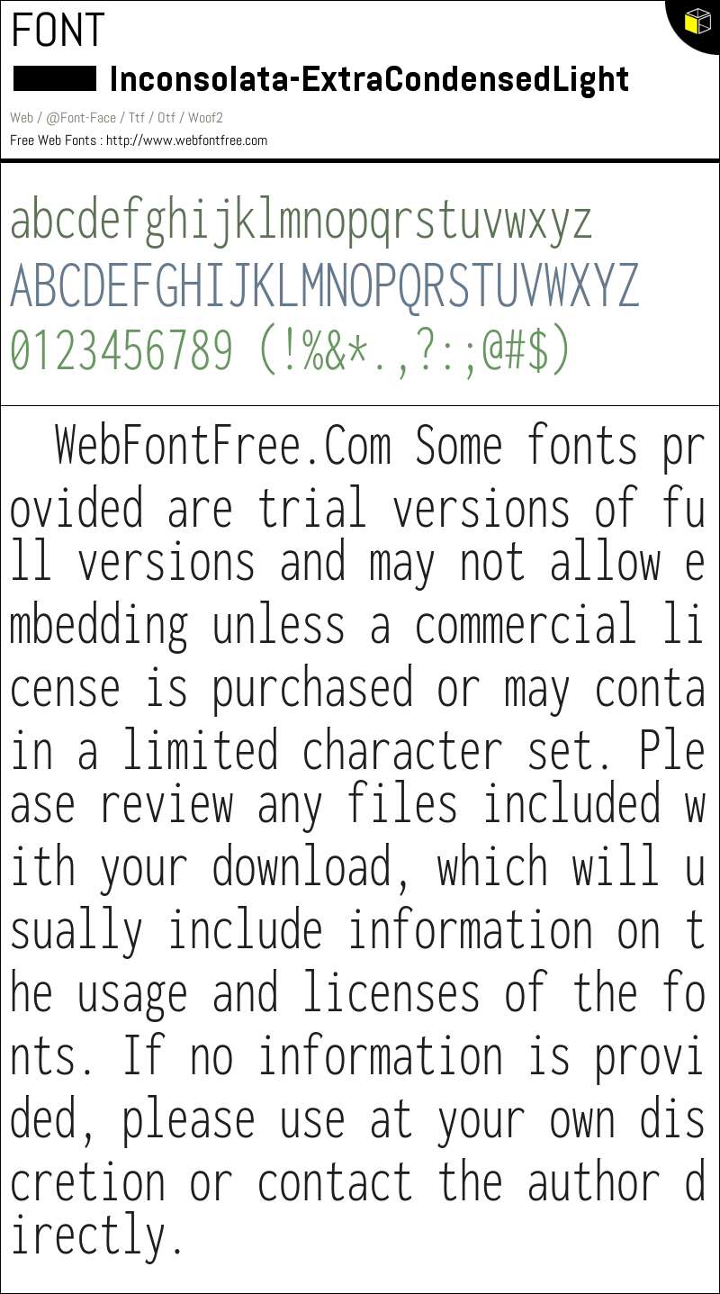 Inconsolata ExtraCondensed Light Fonts Downloads - WebFontFree.Com