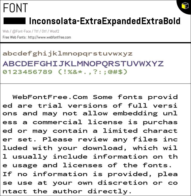 Inconsolata ExtraExpanded ExtraBold Fonts Downloads - WebFontFree.Com