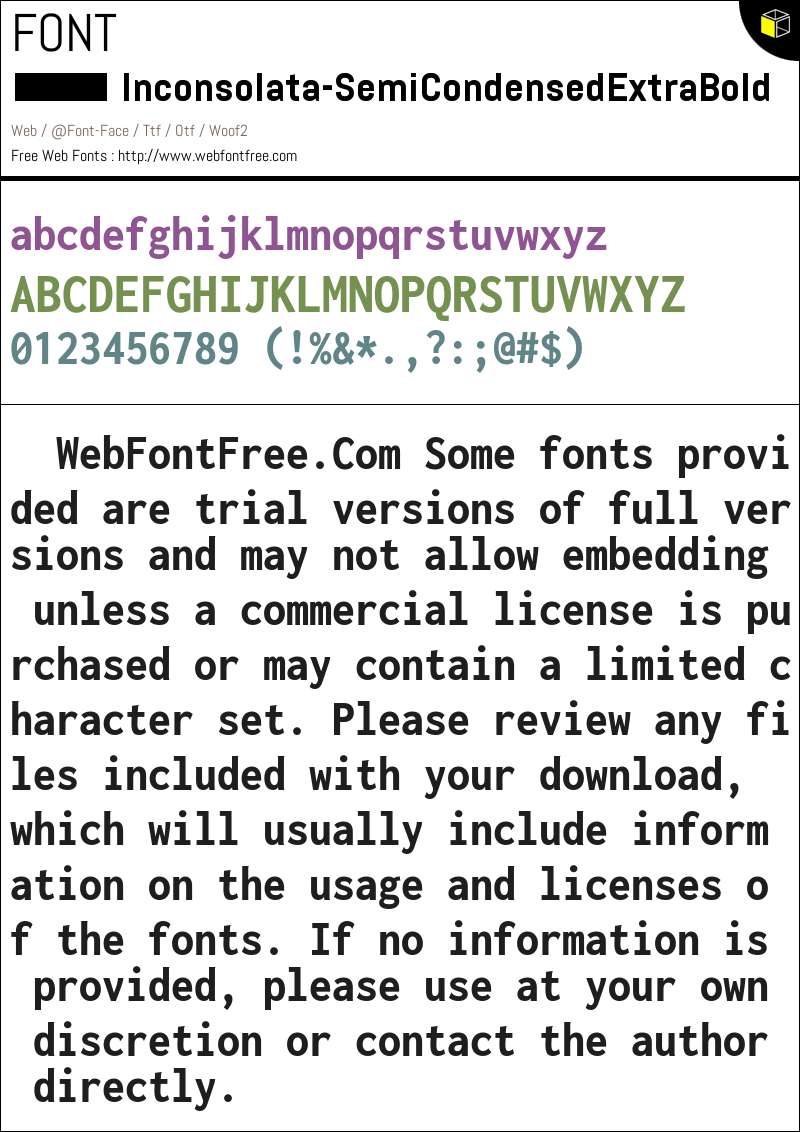 Inconsolata SemiCondensed ExtraBold Fonts Downloads - WebFontFree.Com