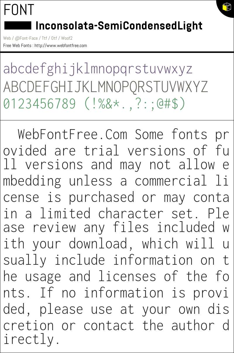 Inconsolata SemiCondensed Light 字体 下载 - WebFontFree.Com