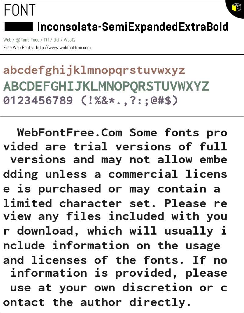 Inconsolata SemiExpanded ExtraBold Fonts Downloads - WebFontFree.Com
