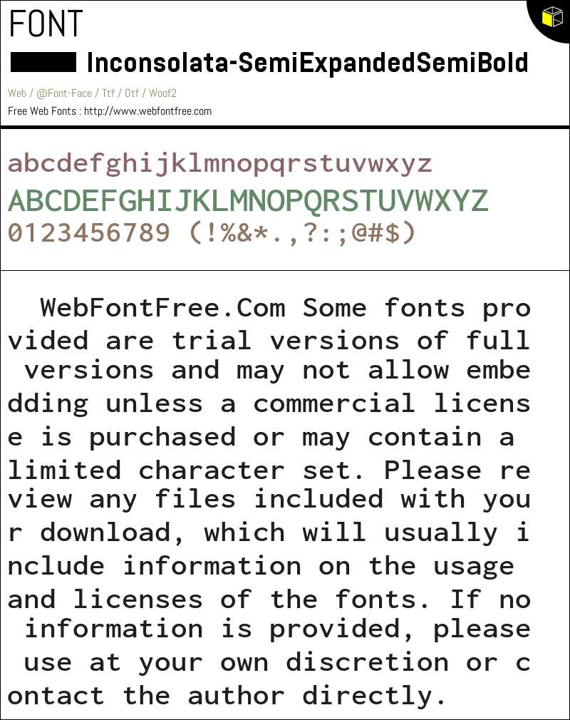 Inconsolata SemiExpanded SemiBold Fonts Downloads - WebFontFree.Com