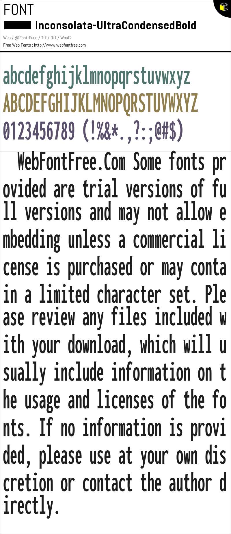 Inconsolata UltraCondensed Bold Fonts Downloads - WebFontFree.Com