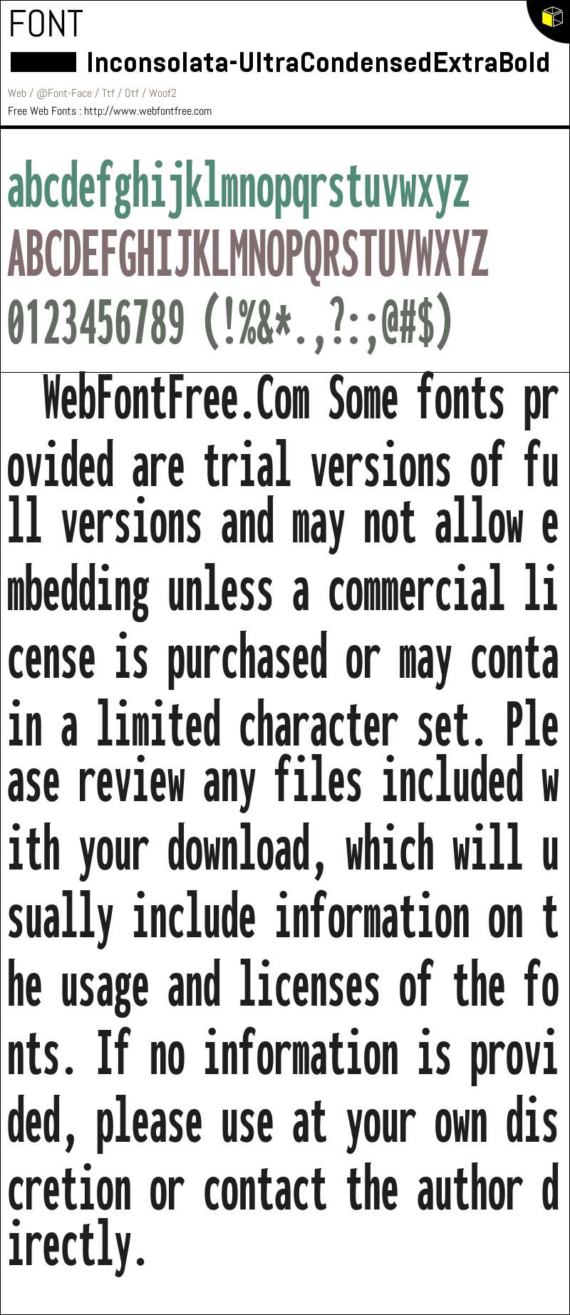 Inconsolata UltraCondensed ExtraBold Fonts Downloads - WebFontFree.Com