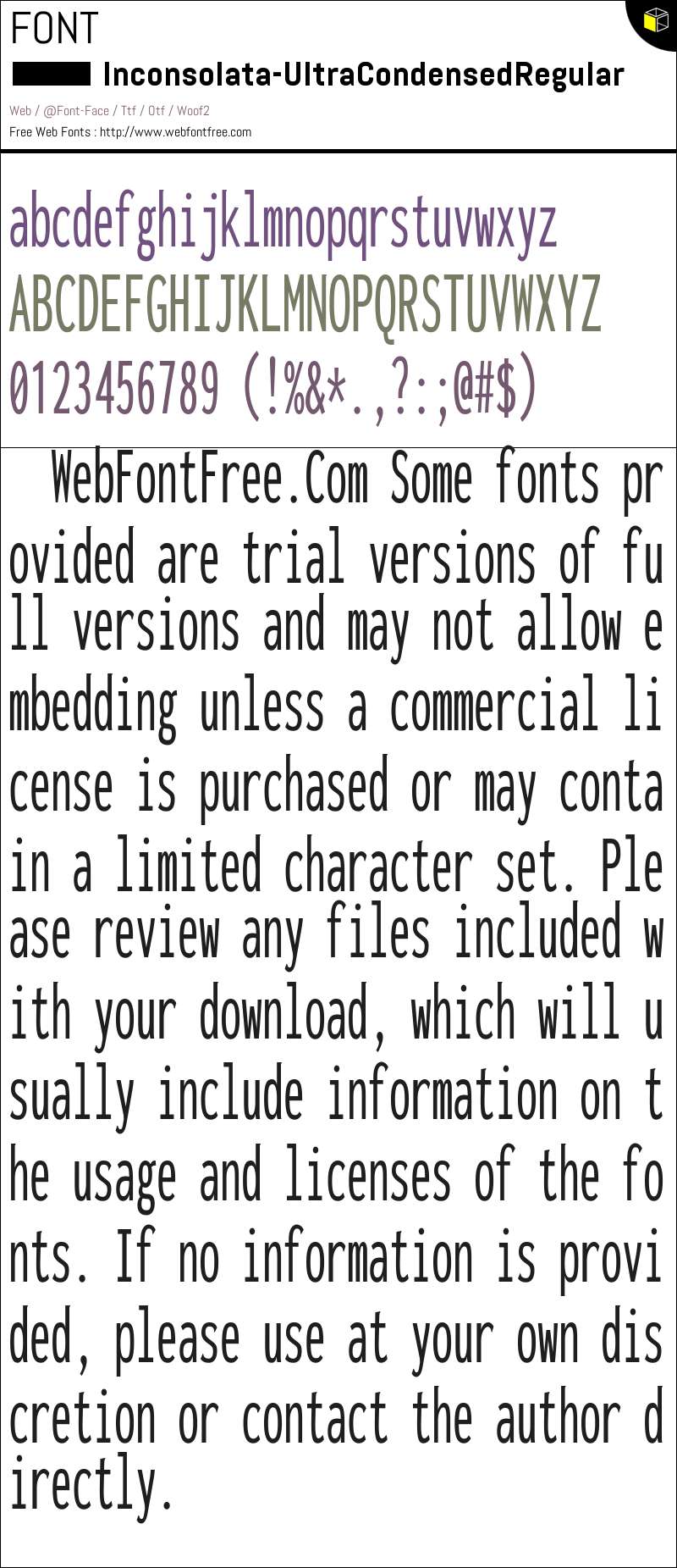 Inconsolata UltraCondensed Regular Fonts Downloads - WebFontFree.Com