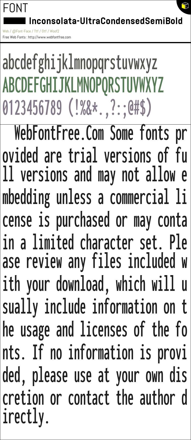 Inconsolata UltraCondensed SemiBold Fonts Downloads - WebFontFree.Com