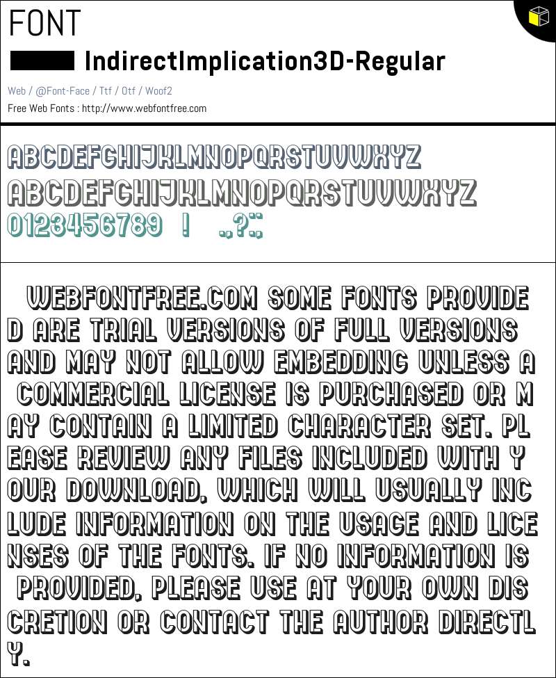 Indirect Implication 3D Regular Fonts Downloads - WebFontFree.Com
