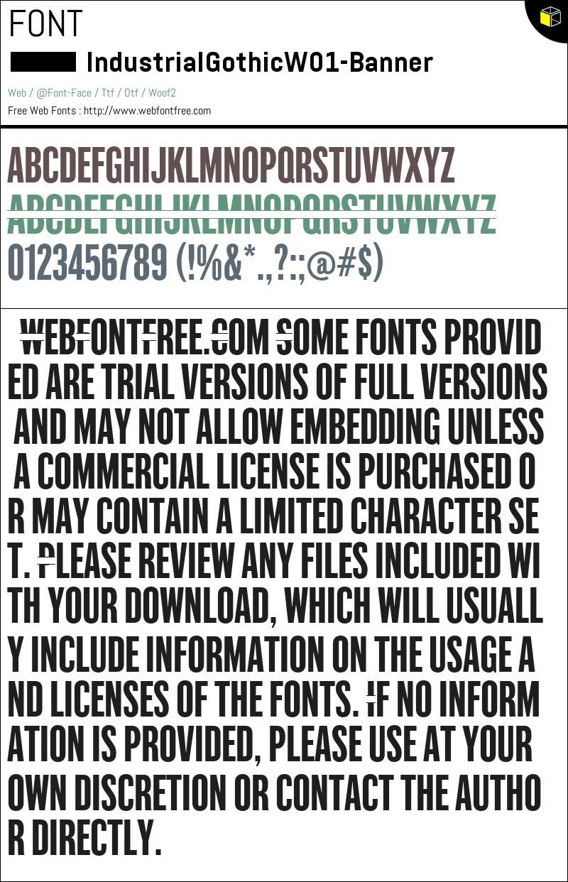 Industrial Gothic W01 Banner Fonts Downloads - WebFontFree.Com