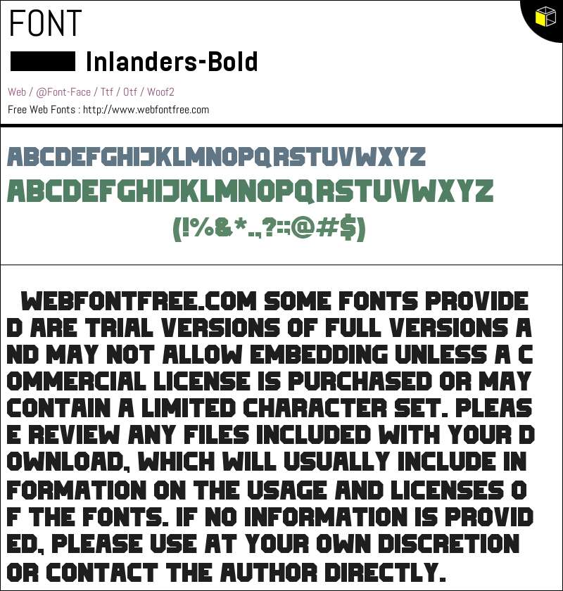 Inlanders Bold Fonts Downloads - WebFontFree.Com