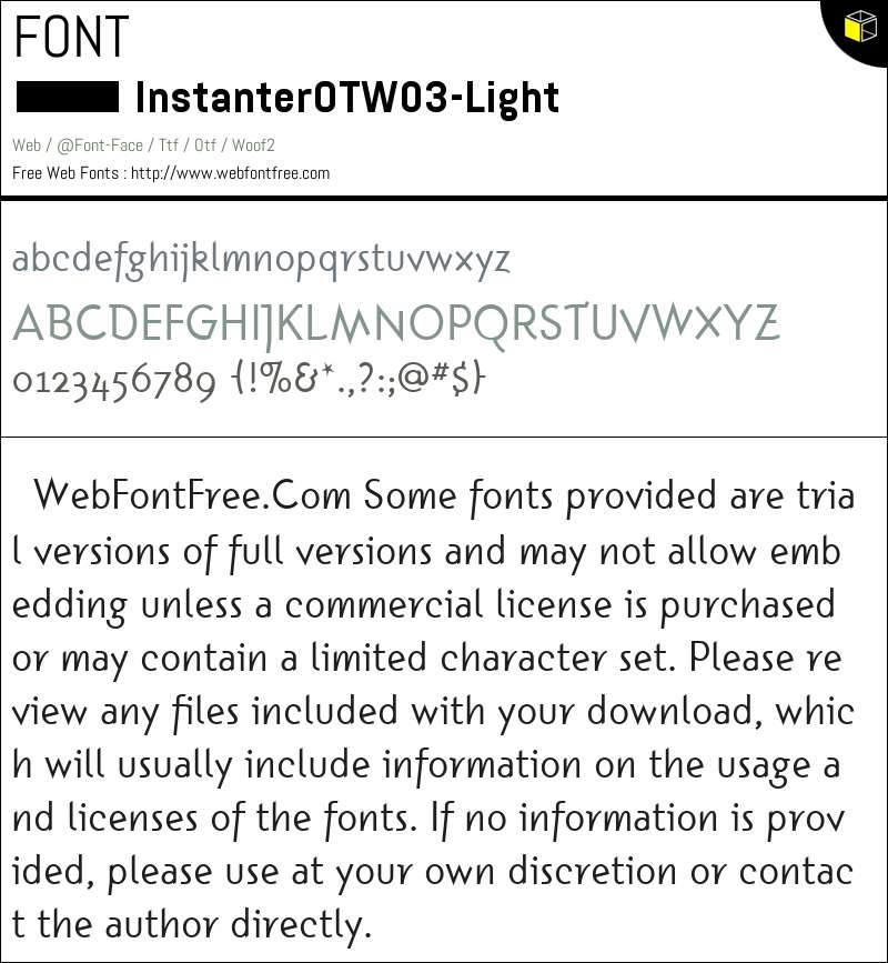 Instanter OT W03 Light Fonts Downloads - WebFontFree.Com