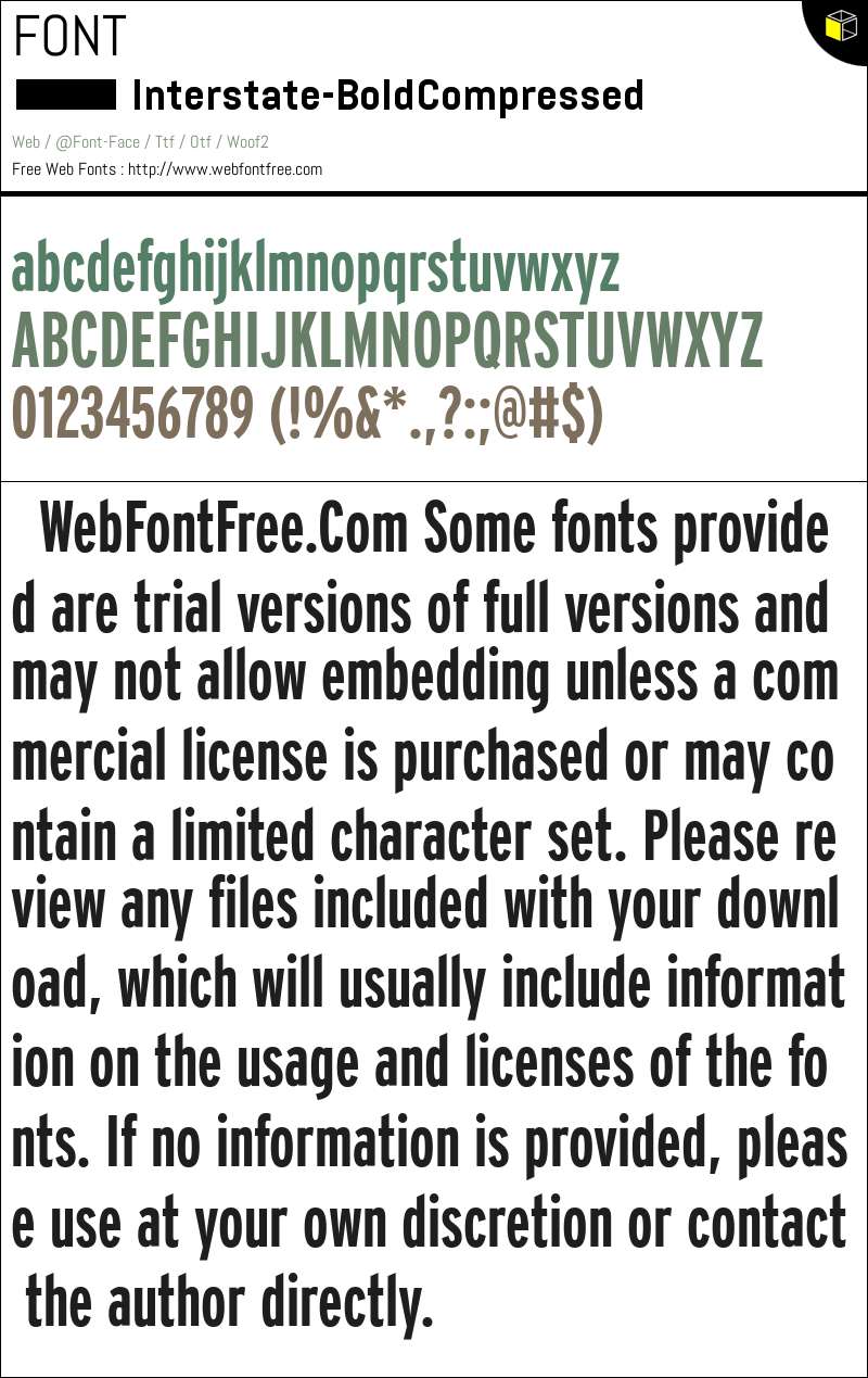 Interstate-BoldCompressed Fonts Downloads - WebFontFree.Com