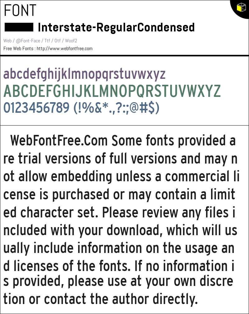 Interstate-RegularCondensed Fonts Downloads - WebFontFree.Com