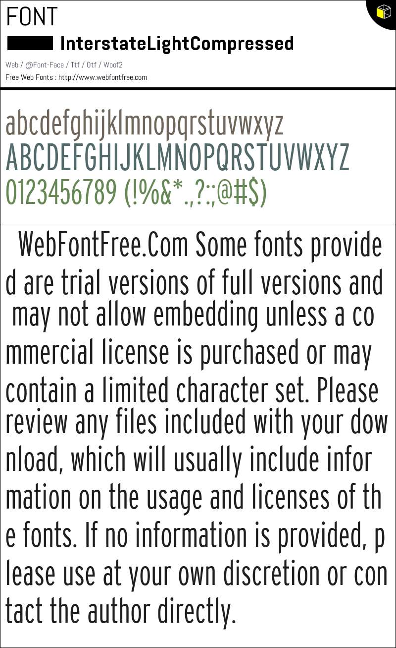 InterstateLightCompressed Fonts Downloads - WebFontFree.Com