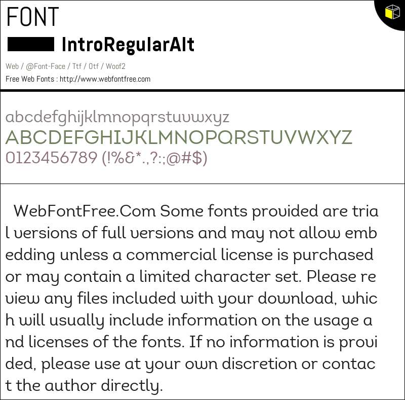 Intro Regular Alt Fonts Downloads - WebFontFree.Com
