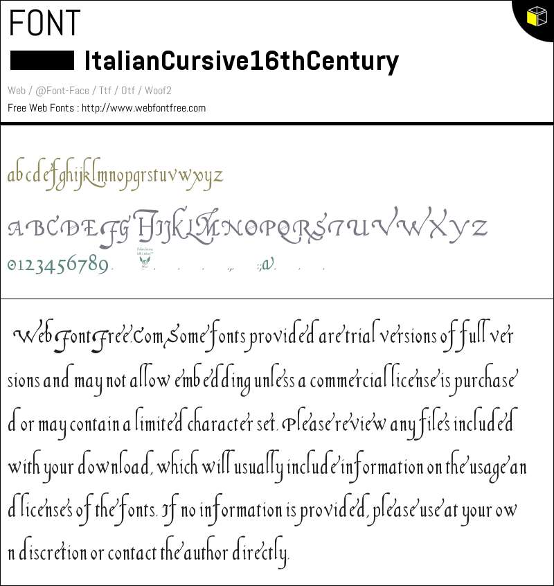 Italian Cursive, 16th Century Fonts Downloads - WebFontFree.Com