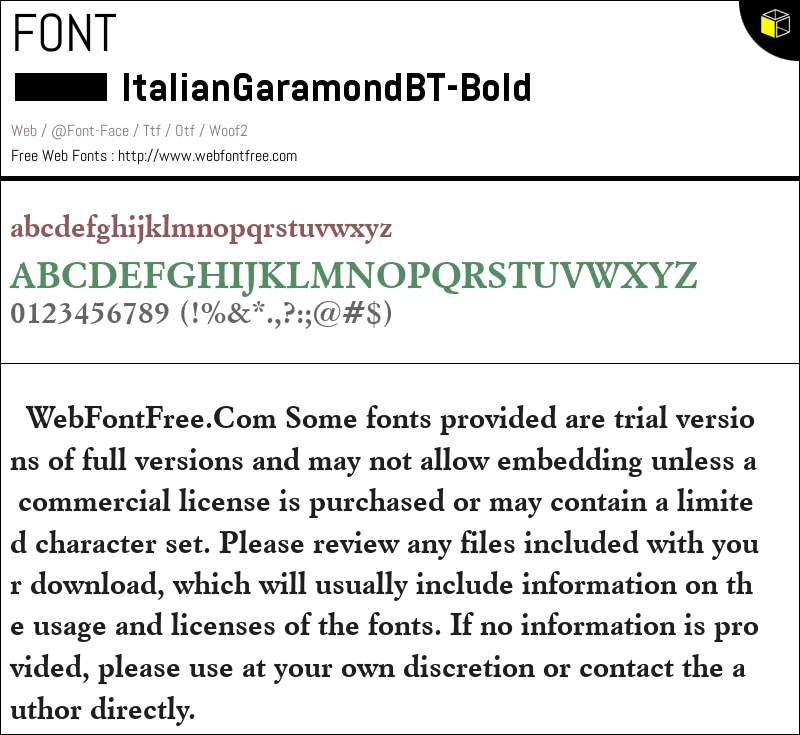Italian Garamond Bold BT Fonts Downloads - WebFontFree.Com
