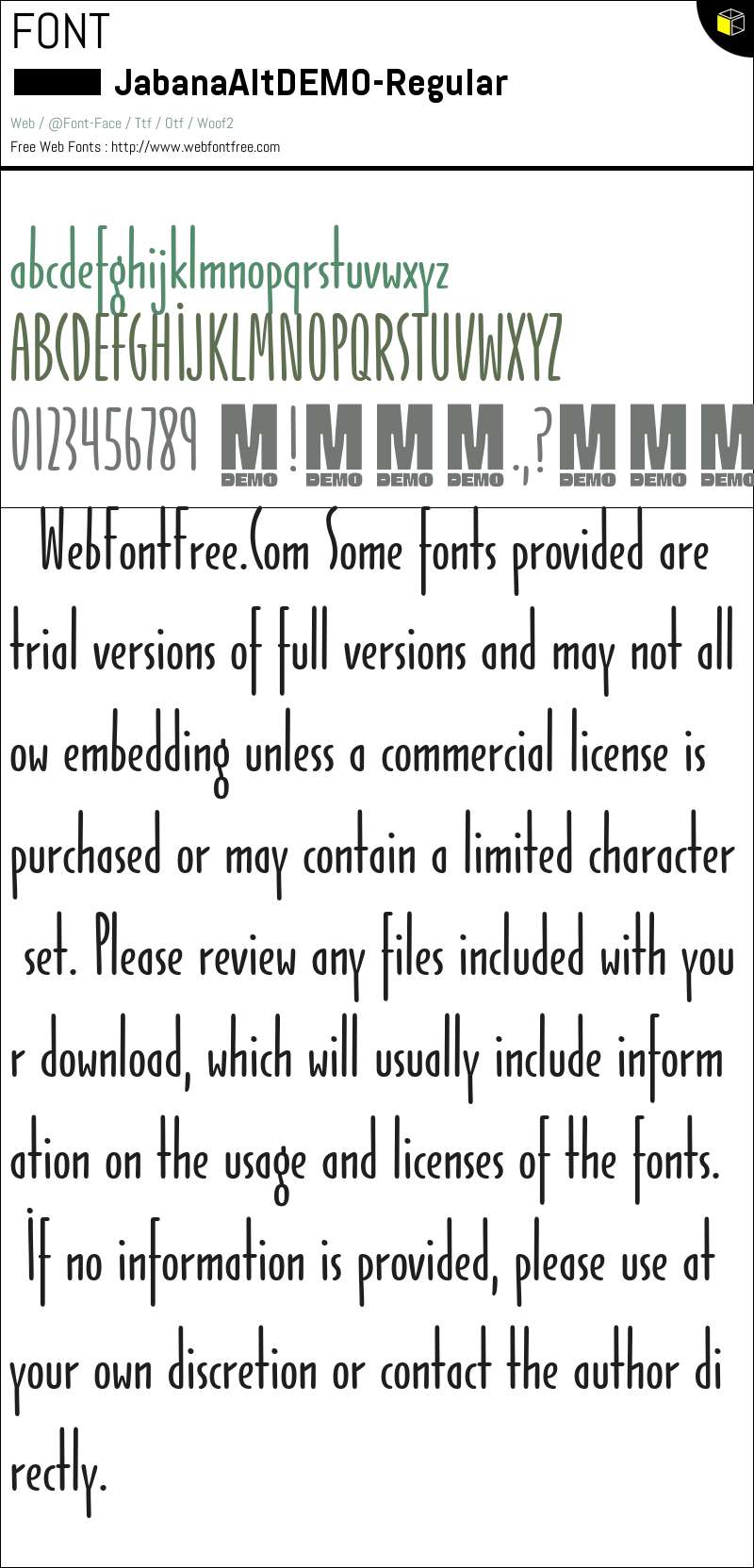 Jabana Alt DEMO Regular Fonts Downloads - WebFontFree.Com