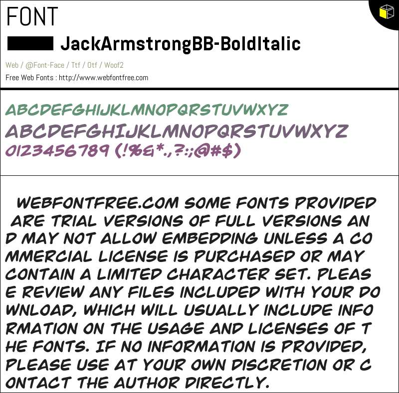 Jack Armstrong BB Bold Italic 字体 下载 - WebFontFree.Com